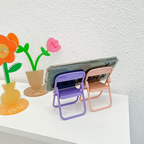YESKIND Cute Chair Cell Phone Stand for Desk, 3PCS Funny Cell Phone Holder Stand Compatible with Smartphone/Phone/Pad/Tablet/E-Readers,(Green/Pink/Purple)