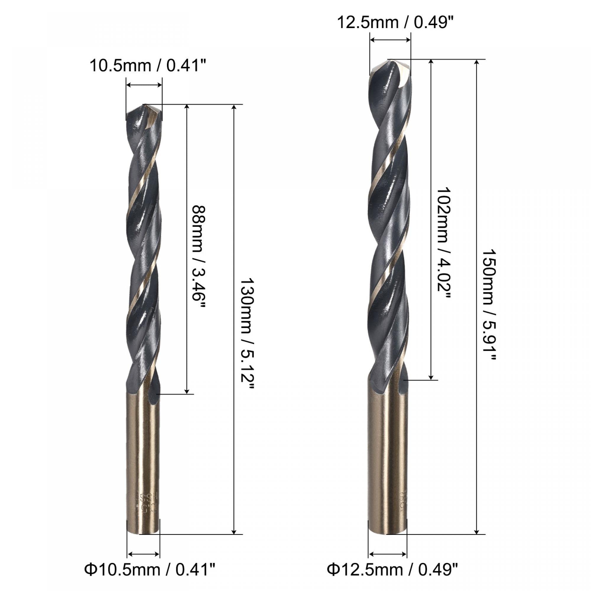 uxcell Twist Drill Bit Set 10.5mm 12.5mm, HSS (High Speed Steel) 4341 Titanium Nitride Coated Straight Round Shank Drilling Tool, for Stainless Steel Alloy Copper, 2pcs