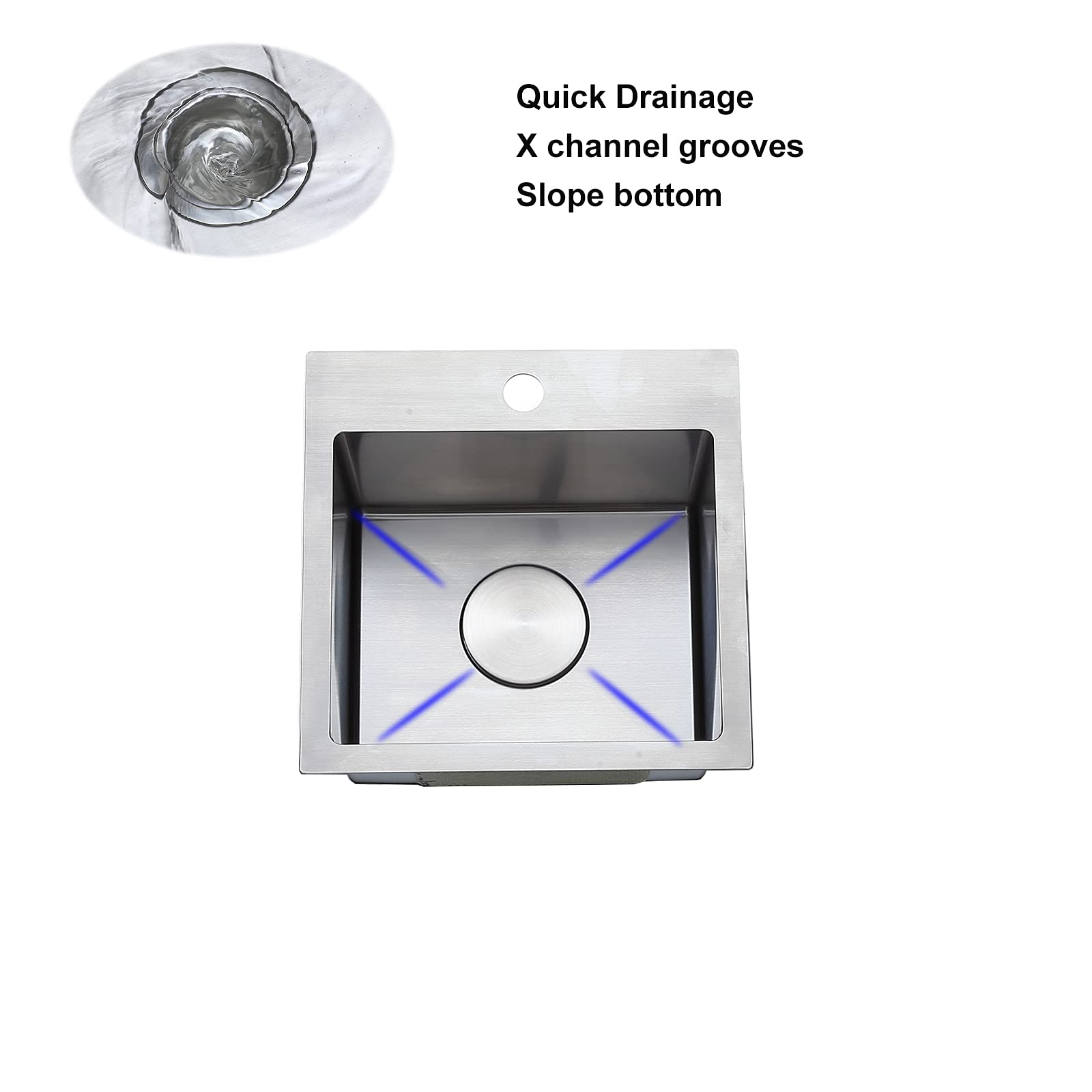 VAPSINT 15x15 inch 304 Stainless Steel Drop in Wet Bar Sink,Single Bowl Topmount Prep Rv Small Kitchen Sink with Grid and Drain