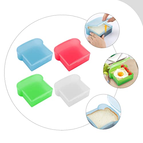 Zerodeko 4Pcs Sandwich Container Box, Toast Shaped Food Storage Holder with Lids, Food Grade Plastic Lunch Prep Box Resuable Toast Bread Preservation Box (Random Colors)