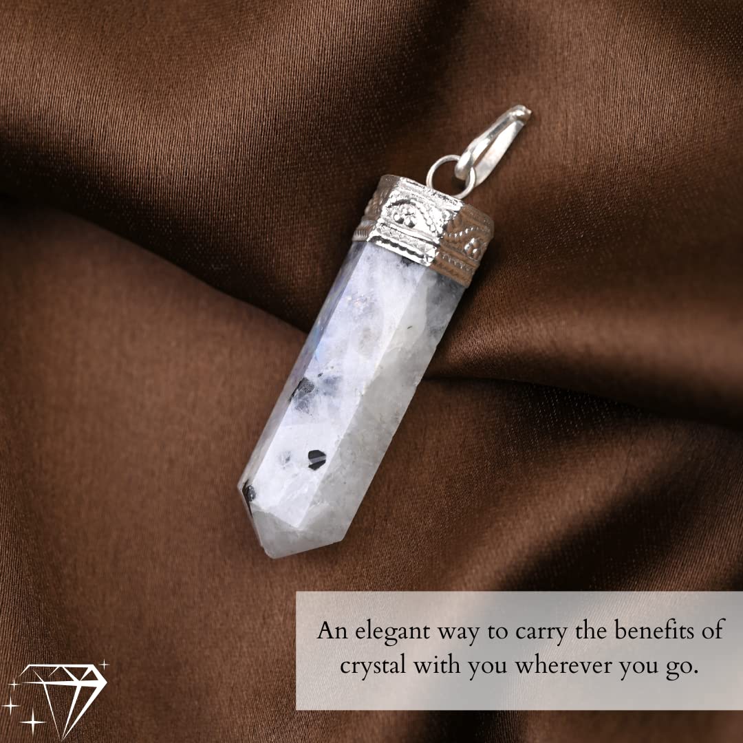 Rainbow Moonstone Crystal Healing Pendant - For Crown Chakra | Enhances Intuition And Stability. Relieves Emotional Stress. Brings Hope, Luck, Abundance, Harmony And Fortune. Protective Talisman