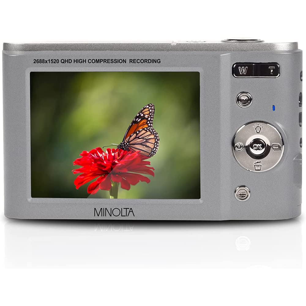 Minolta MND20-S 44 MP 2.7K Ultra HD Digital Camera, Silver Bundle with Lexar 32G BUHS-I SDHC Memory Card, Deco Photo Point and Shoot Camera Case and Deco Photo Microfiber Cleaning Cloth