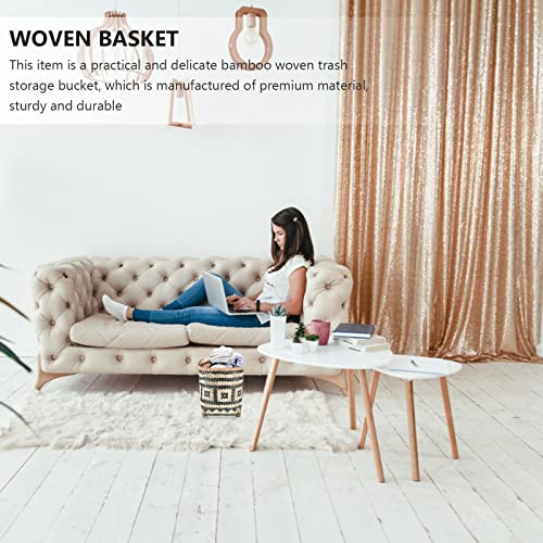 Zerodeko Bamboo Woven Trash Basket, Round Rustic Farmhouse Trash Can Woven Wastebasket Office Paper Wastebasket Woven Storage Basket for Living Room