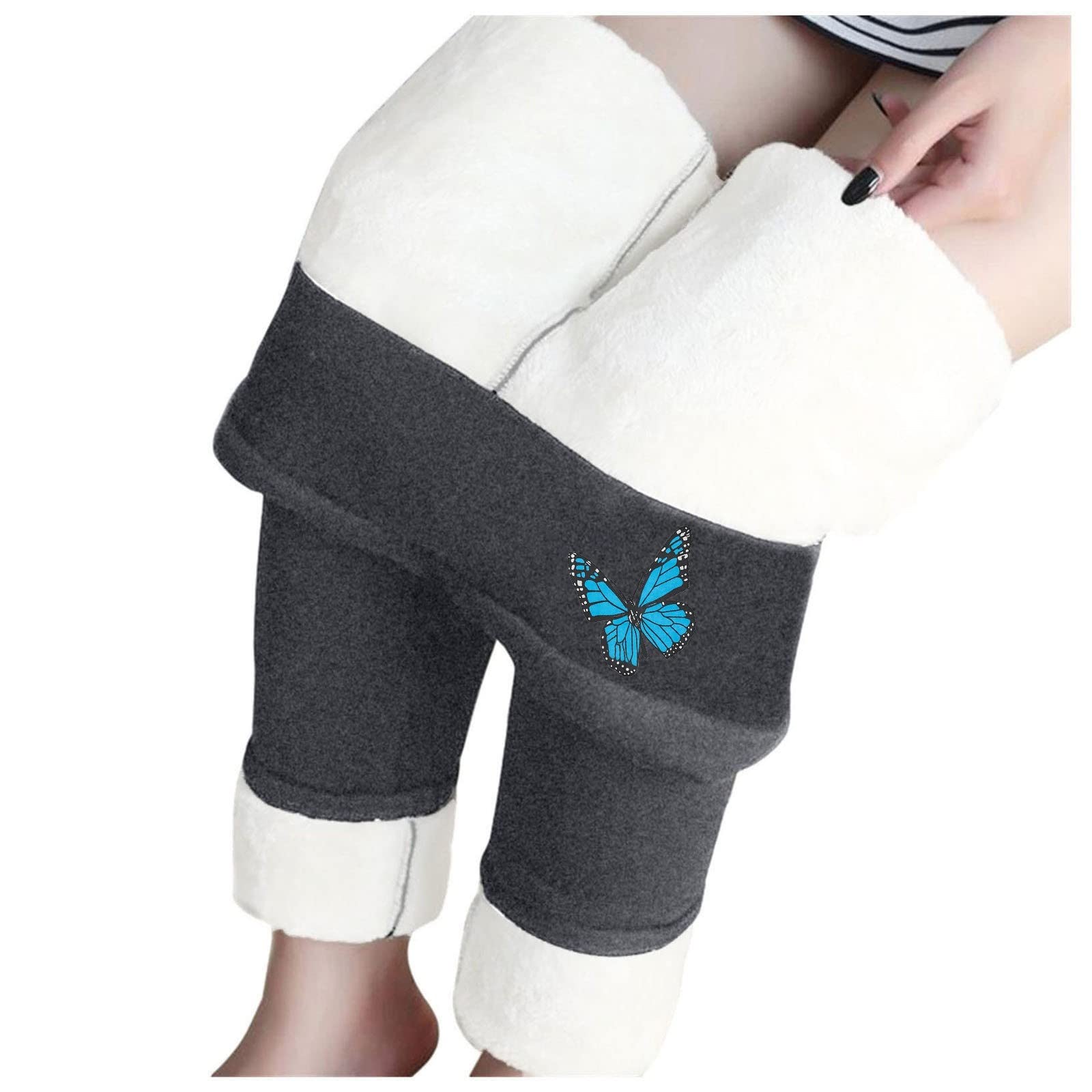 Plus Velvet Thick Lamb Fleece Leggings Women's Autumn and Winter Printed High Thermal Top and Bottom Set Men (Grey, XXL)