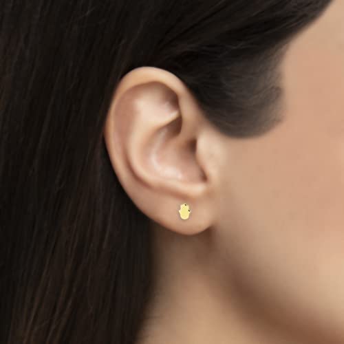 Piano Jewelry 14K Solid Gold Hand for Evil Eye Stud Piercing, Womens Gold Piercing, Gold Evil Eye Studs, Minimalist Tragus Piercing, Dainty Evil Eye Piercing