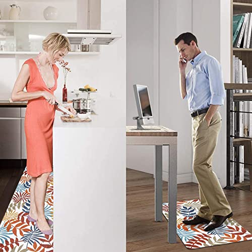 Pauwer Anti Fatigue Kitchen Floor Mat Set of 2 Waterproof Non Skid Kitchen Rugs and Mats Heavy Duty PVC Foam Cushioned Kitchen Runner Floor Mat Carpet for Kitchen Laundry Office