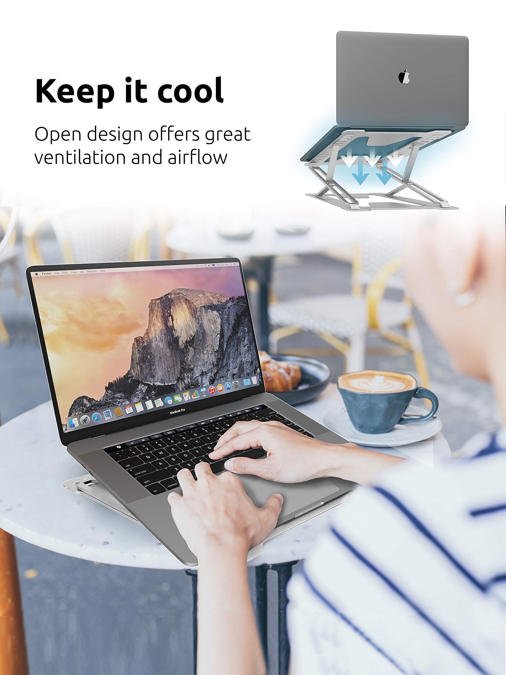 Laptop Stand by Shelcone - Laptop Holder - Adjustable Notebook Stand for Laptop up to 17 inches - Multi-Angle Stand with Heat-Vent to Elevate Laptop - Compatible for MacBook Pro/Air (Silver)