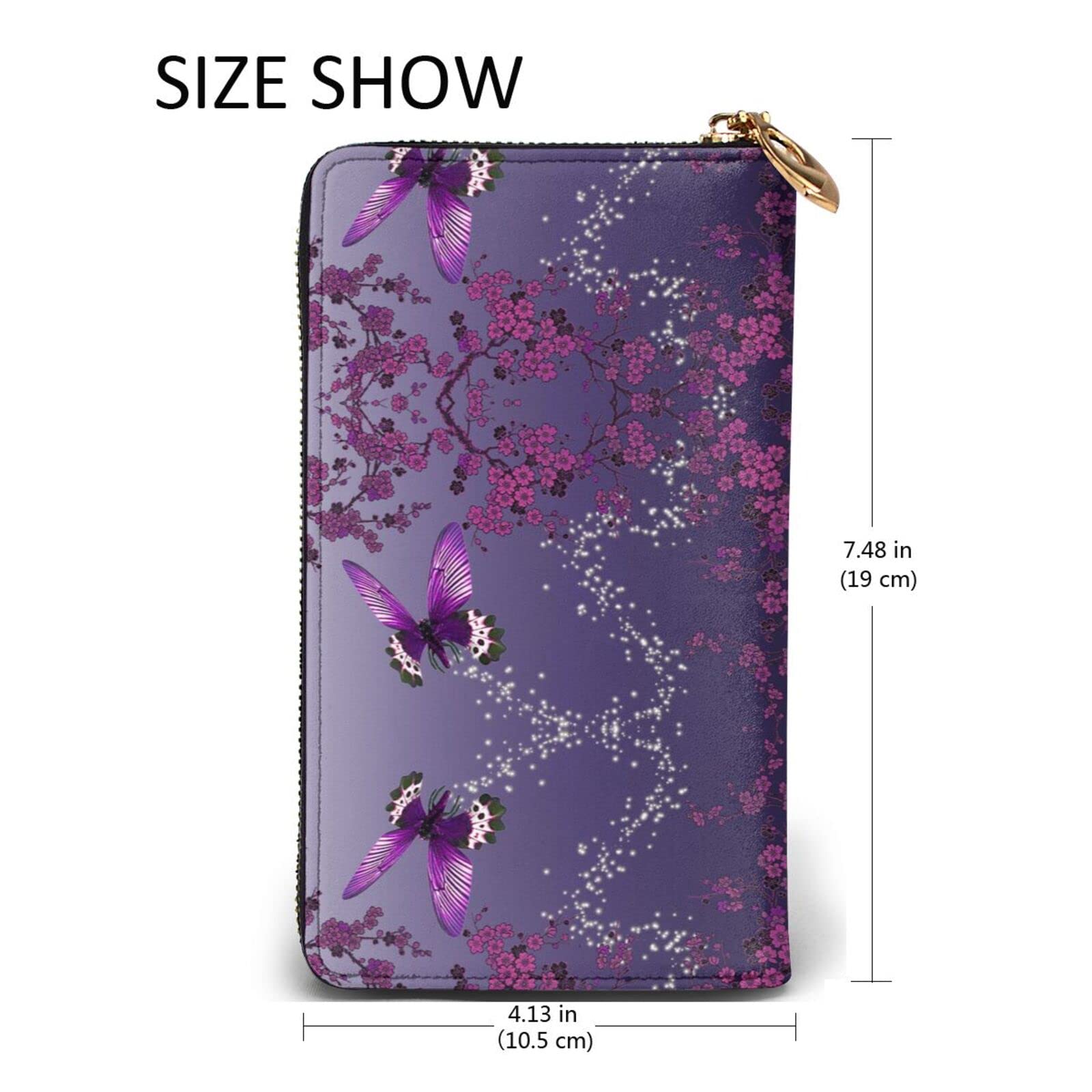 Purple Plum Butterfly Women'S Leather Long Clutch Wallet :>> 7.48x4.13 Inch Comfortable, Lightweight, Waterproof, Durable.