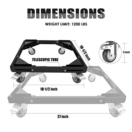 SPACECARE Mobile Roller with 2 Locking Wheels - Adjustable Furniture Dolly with Steady Steel Frame Washing Machine Stand Black Refrigerator Base Moving Cart