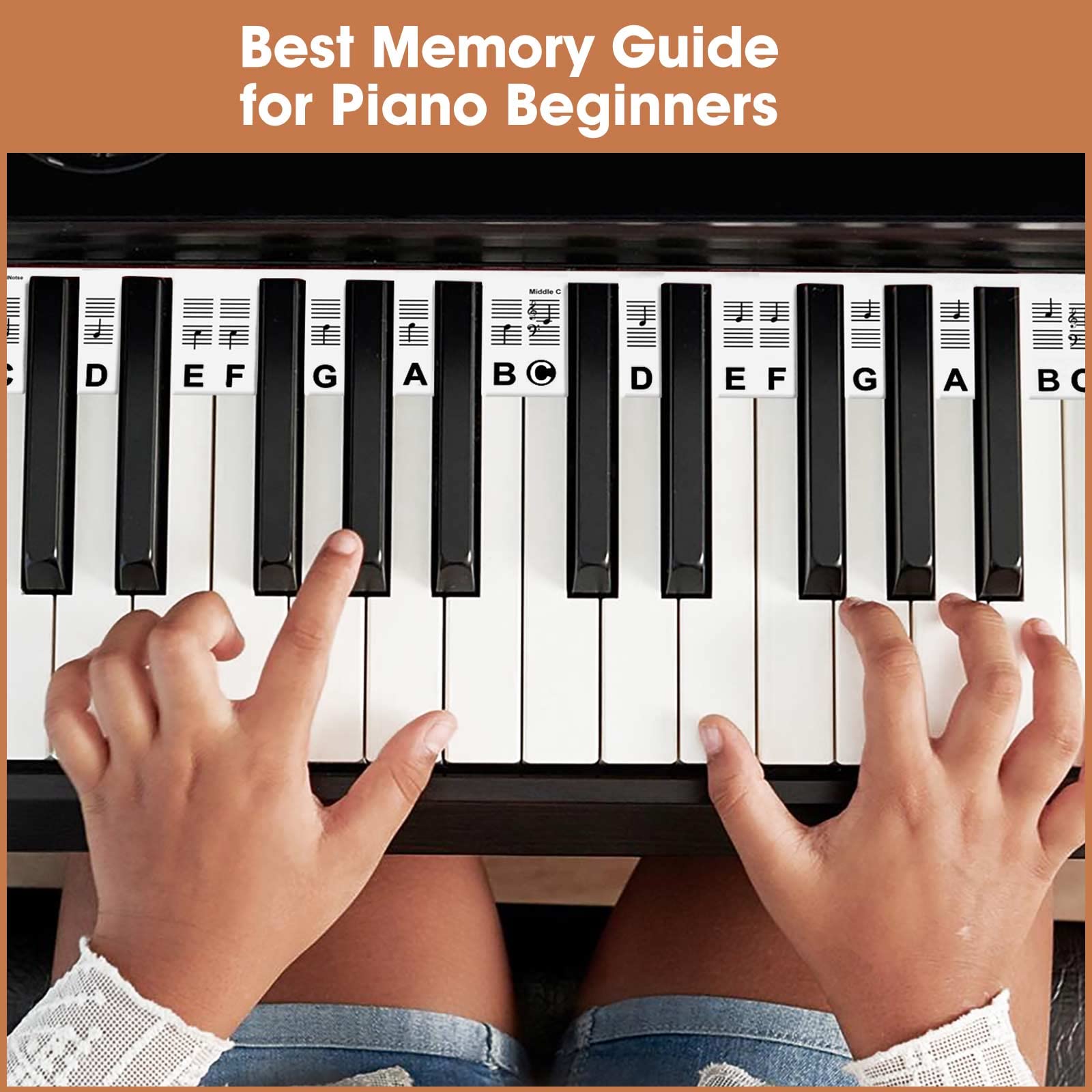 Piano Notes Guide for Beginner, 88-Key Full Size, Removable Piano Keyboard Note Labels to Learning, Made of Silicone, No Need Stickers, Reusable Instantly(Classic Black)
