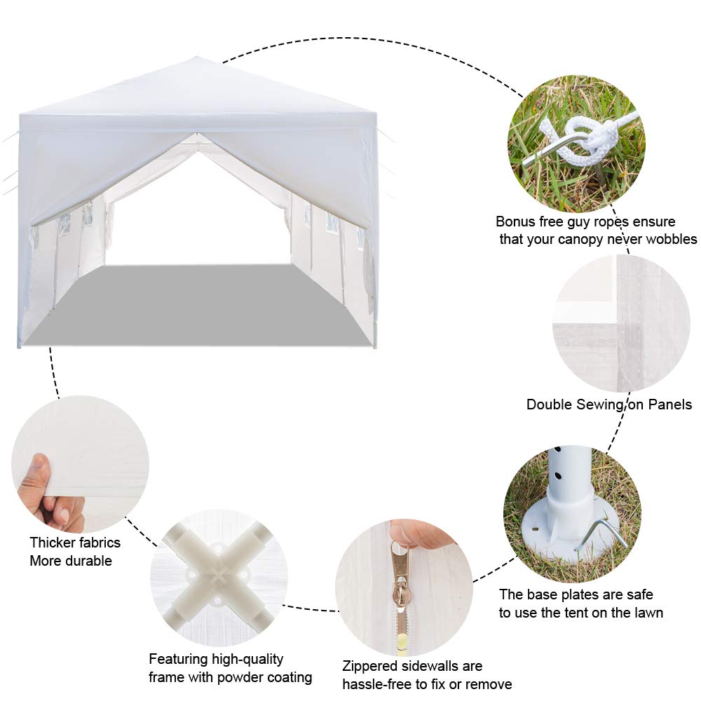 KepooMan 10' x 30' Outdoor Gazebo Canopy Waterproof Party Tent Wedding Canopy with 8 Removable Sidewalls & Brighter Church Windows