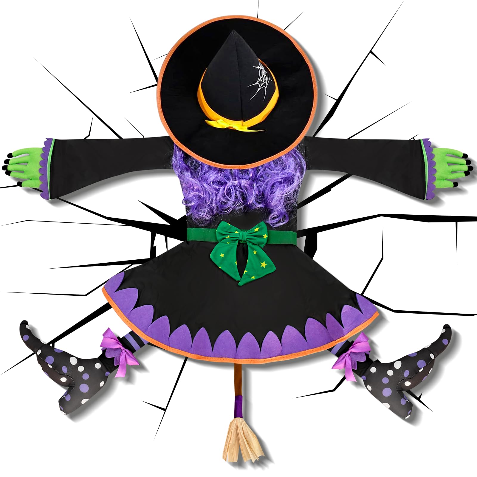 Miracleart Crashing Witch Halloween Decorations(47" H), Funny Flying Crashing Witch into Tree, Outdoor Indoor Crashed Witch Props Halloween Party Hanging Decorations
