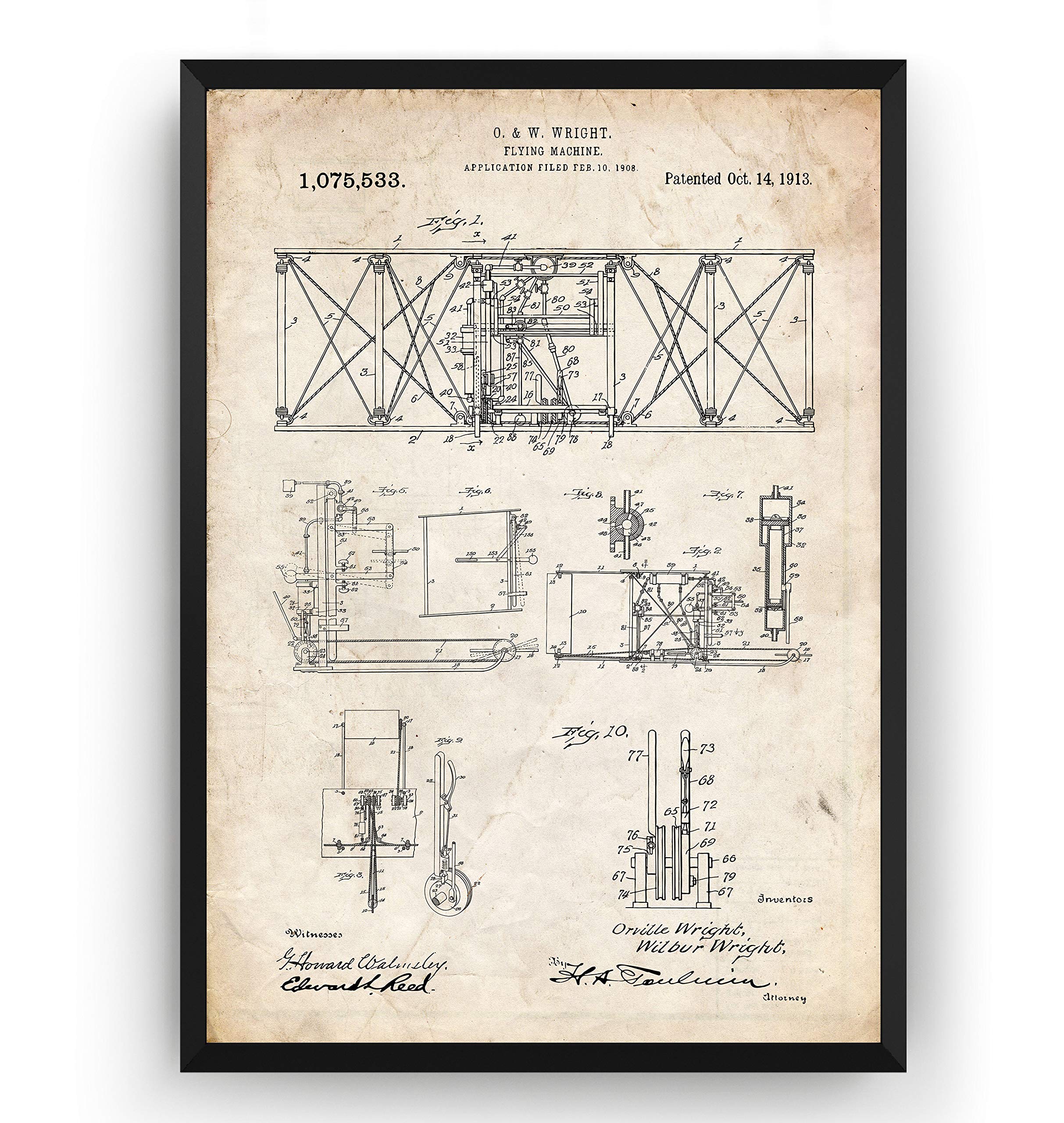 Magic Posters Wright Brothers Patent Prints - Flying Machine 1913 - Vintage Art Posters Pilot Gifts For Men Women Aviation Blueprint - Frame Not Included