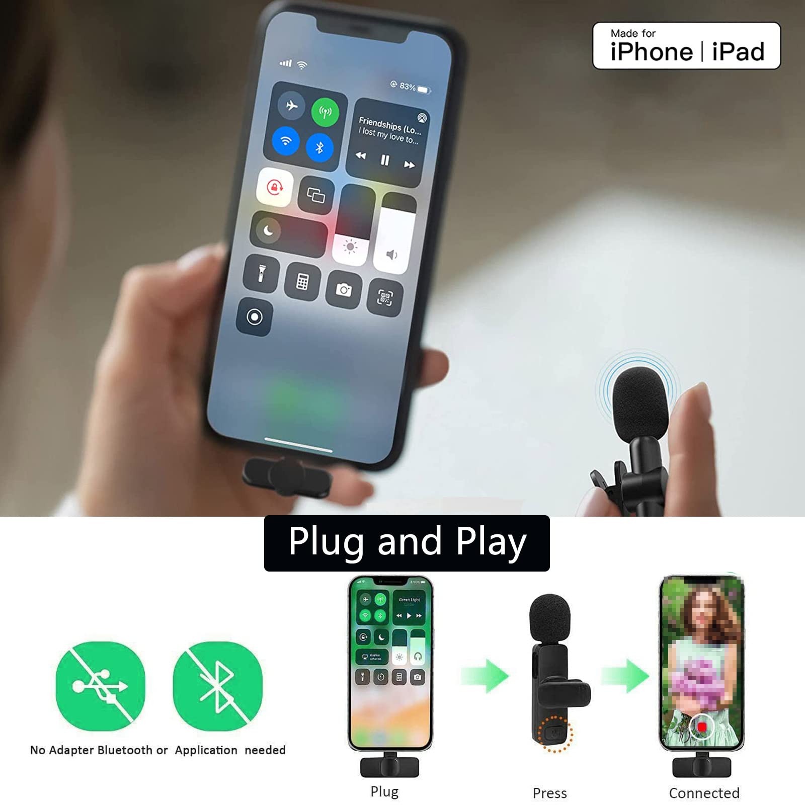 Netdeon Professional Wireless Lavalier Lapel Microphones for iPhone iPad, Omnidirectional Condenser Clip-on Microphone Recording Mic for Video Recording Podcast Interview Vlog YouTube Tiktok