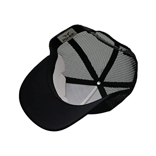 MU:KA: Smile Face Embroidery Trucker Hat Streetwear Vintage 5-Panel Trucker Hat Mesh Back Cap Snapback Graphic Hat (Black)