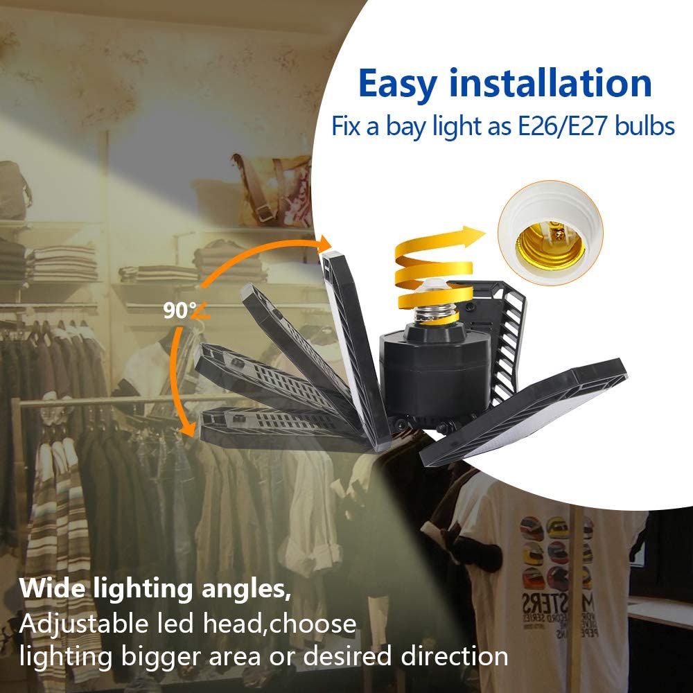 nathome Led Garage Lighting,72 LED(70W Equivalent) Garage Light/Daylight 5000K /Aluminum Cooling System/deformable Leaf Garage Light, Indoor Use Shop Lights,Workshop Light (Eqv 70W 2-Pack)
