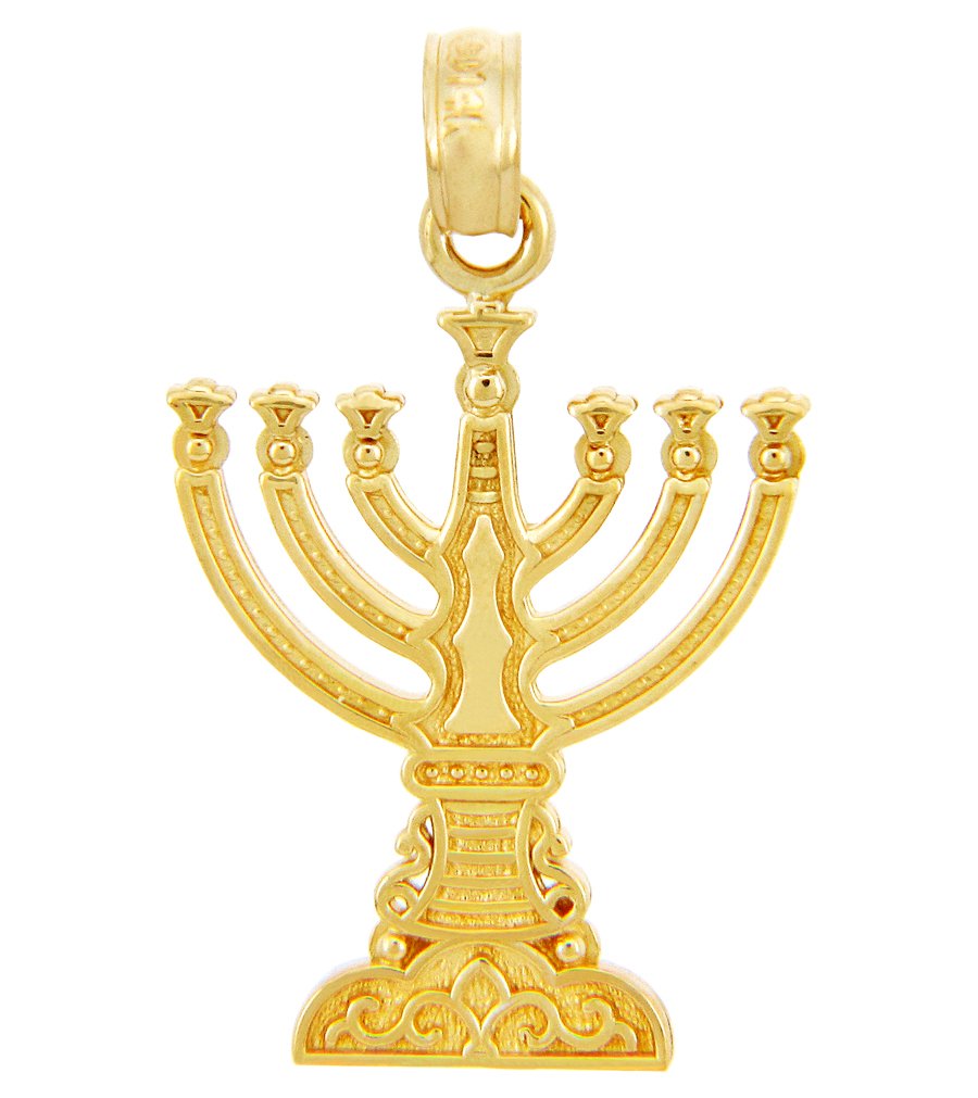 Jewish Gold Pendants - Menorah Yellow Gold Pendant (10K Gold)