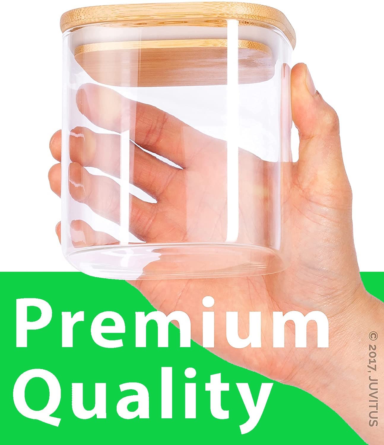 JUVITUS 24 fl oz Premium Borosilicate Clear Square Glass Jars Bamboo Silicone Sealed Lid (6 Pack)