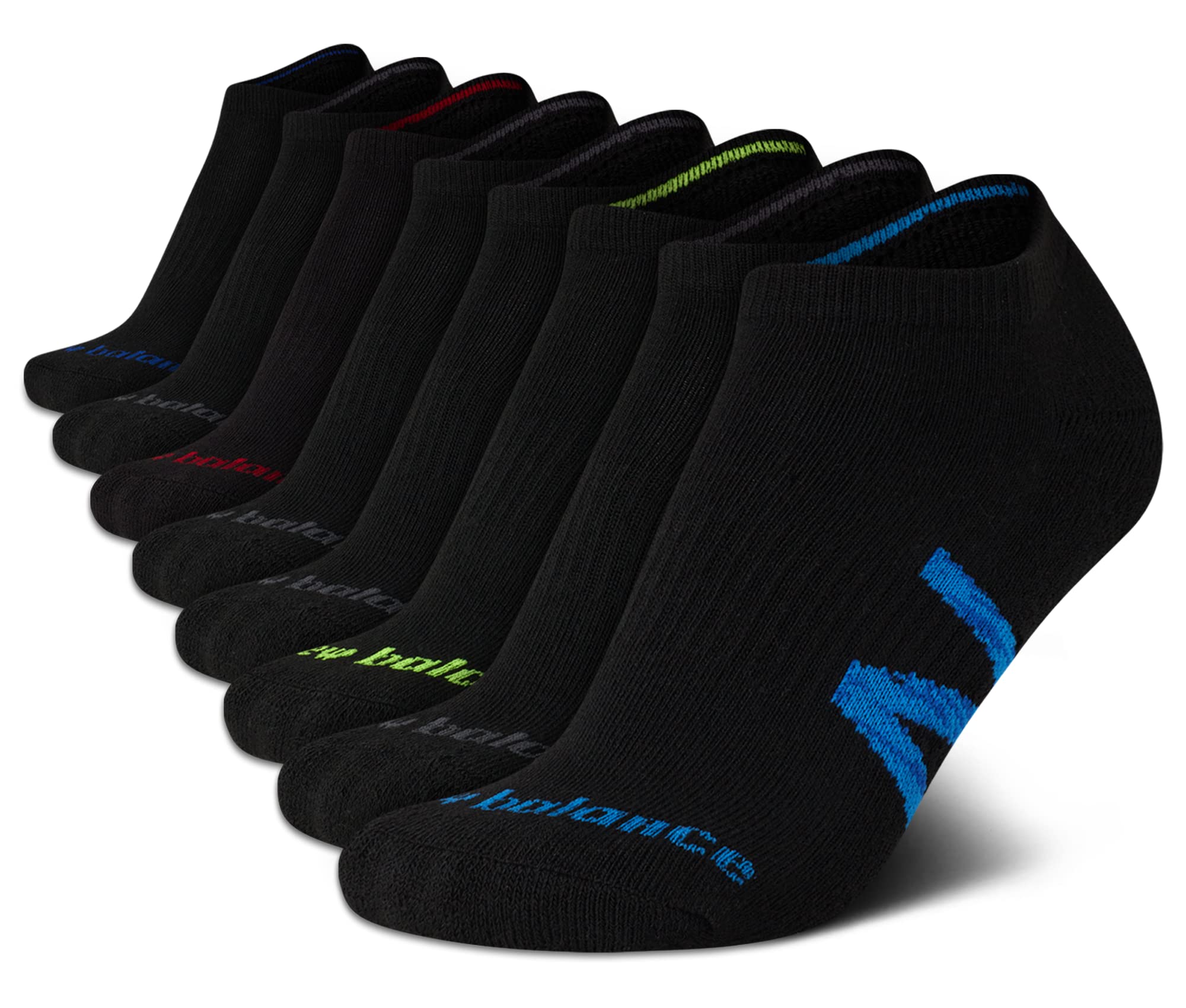 New Balance Boys Low Cut Socks - 8 Pack Performance Cushion Comfort No Show Socks - Breathable Athletic Socks for Boys (4-12), Size Large, Pure Black