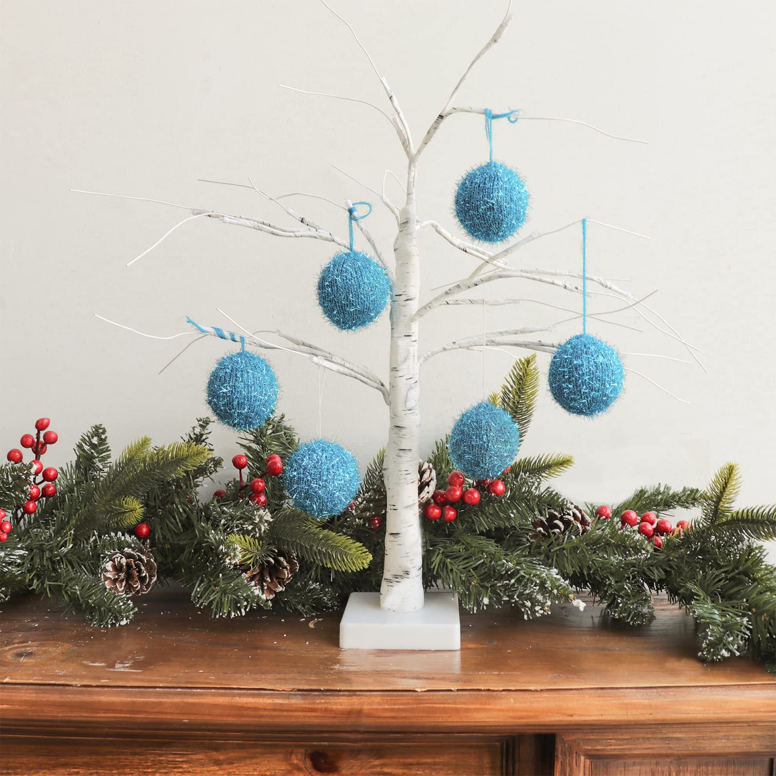 LimBridge Christmas Tree Ornaments, 6 Pcs Knitted Sparkle Glitter Bling Christmas Ball Decorations, for Xmas Decor Holiday Decor, Shimmer Sky Blue…