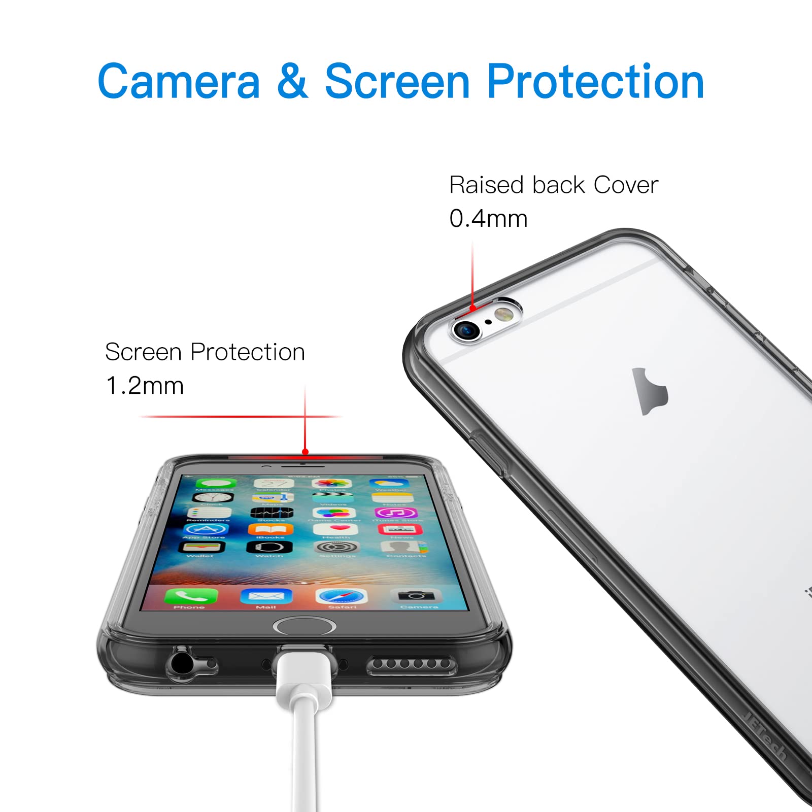 JETech Case for iPhone 6 Plus and iPhone 6s Plus 5.5-Inch, Non-Yellowing Shockproof Phone Bumper Cover, Anti-Scratch Clear Back (Gray)
