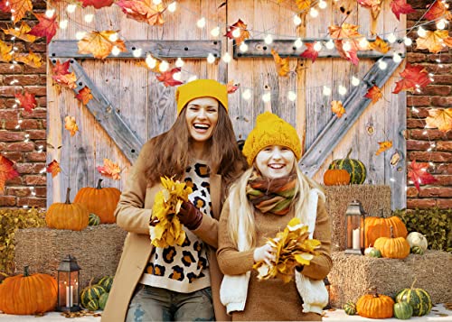 LYCGS 10X8FT Fall Thanksgiving Backdrop Autumn Pumpkin Harvest Barn Background Hay Maple Leaves Baby Shower Banner Supplies Photo Booth Prop X-53