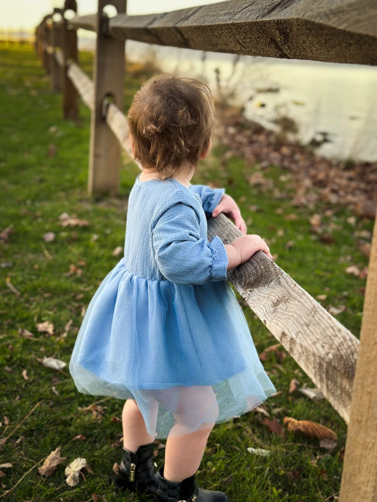 Toddler Long Sleeve Dress 2T 3T Girl Blue Fall Dresses A-Line Bowknot Single-Breasted Outfits