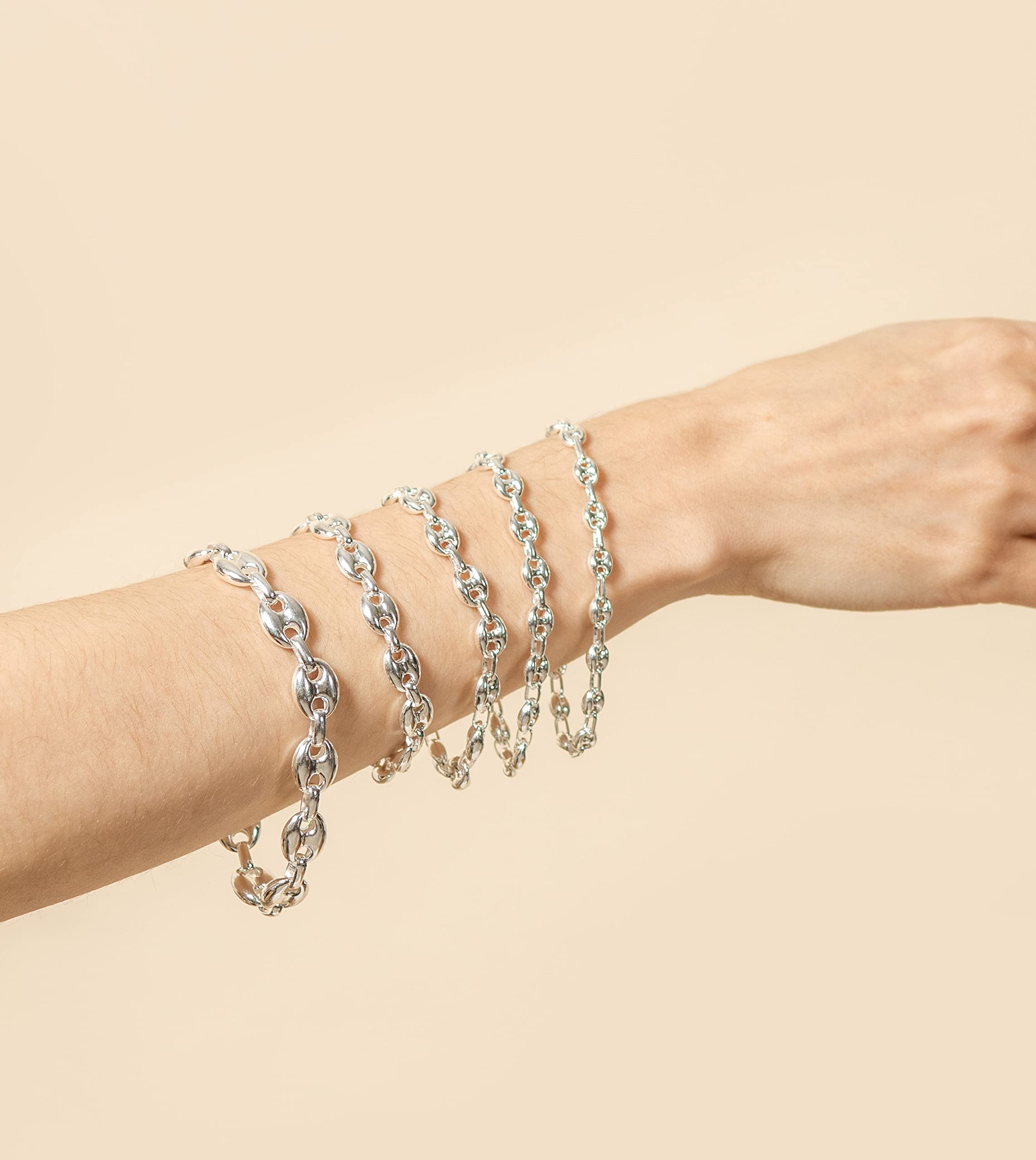 Olive & Chain 925 Sterling Silver Puffed Mariner Link Chain Bracelet, Hypoallergenic, Lobster Clasp Closure, Unisex Men’s Women’s