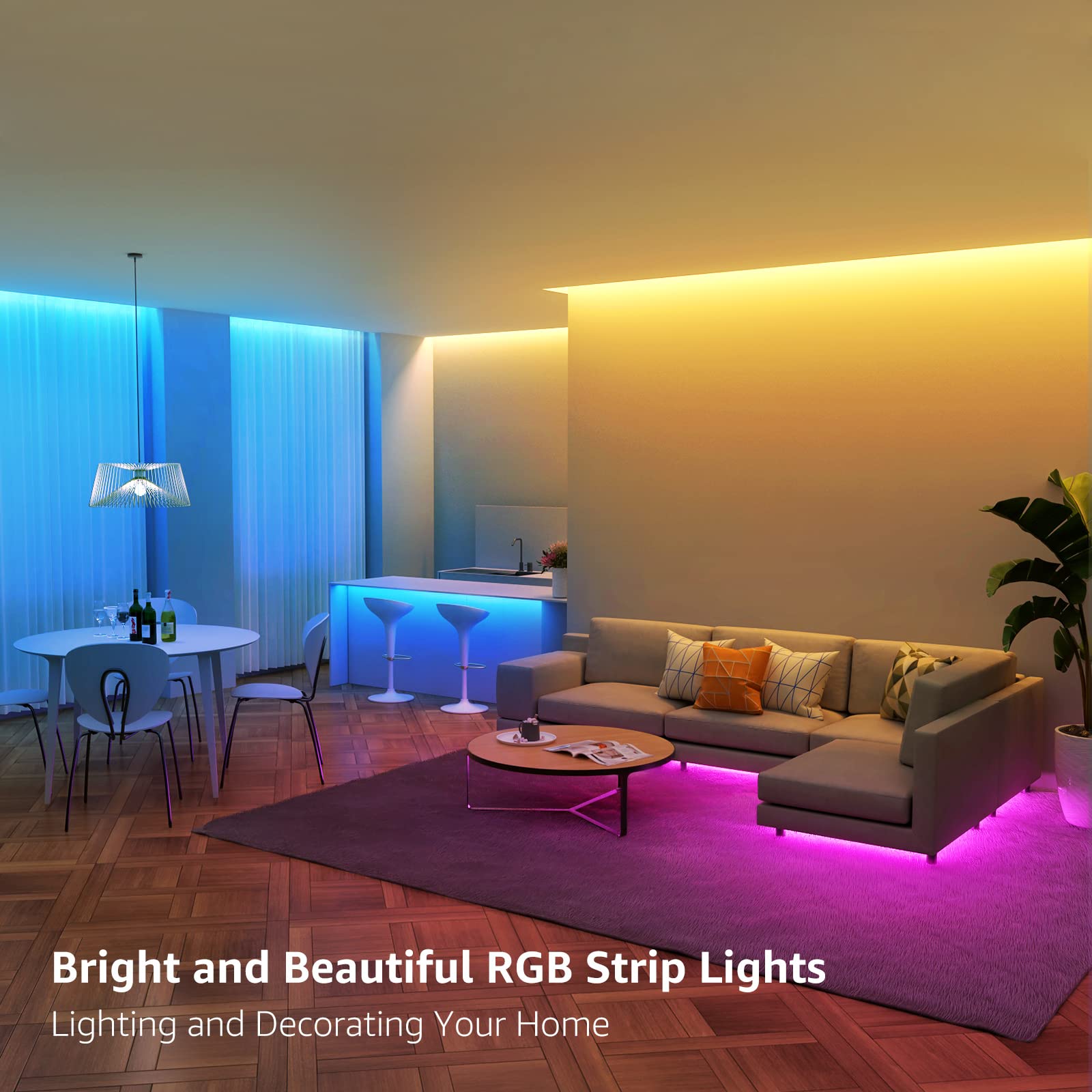 Lepro 16.4ft πππ πππ«π’π© ππ’π π‘ππ¬, RGB 5050 LED Strips with Remote Controller and Fixing Clips, Color Changing Tape Light with 12V ETL Listed Adapter for Bedroom, Room, Kitchen, Bar