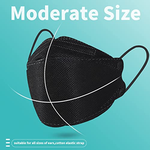 YHDOLL 100 Pcs KF94 Disposable Black Face Masks For Adult 4-Ply Breathable Face Masks 3D Mouth Shields Filter Full Face Cover(10 Pcs/ Pack Black)