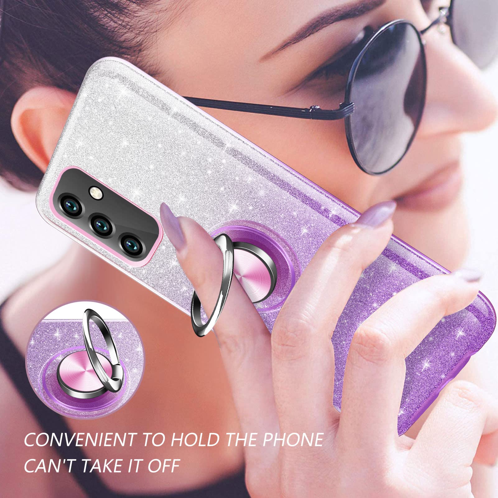 KSWOUS for Galaxy A13 5G Case with Screen Protector [2 Pack], Glitter Sparkly Bling Protective Cover with Kickstand for Women Girls Slim Shockproof Case for Samsung A13 Phone Case (Purple)