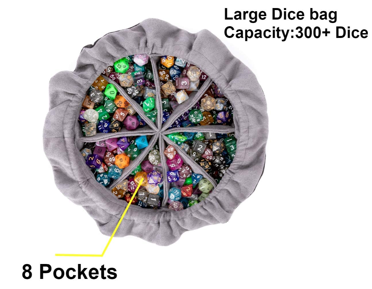 Large DND Dice Drawstring Bags with Pockets Black Storage Bag for RPG MTG Game Dices Capacity Over 300 Dice