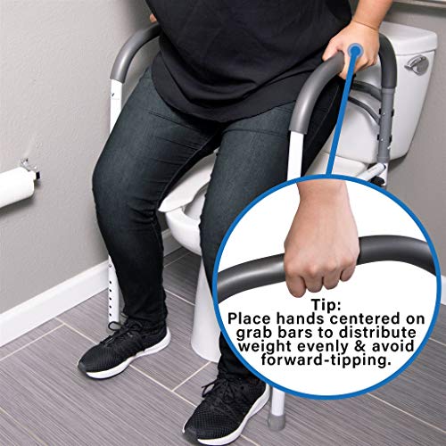 Vaunn Deluxe Folding Safety Toilet Rail, Adjustable and Foldable Toilet Safety Frame, Bathroom Handrail Assist Grab Bar Handle, Gray