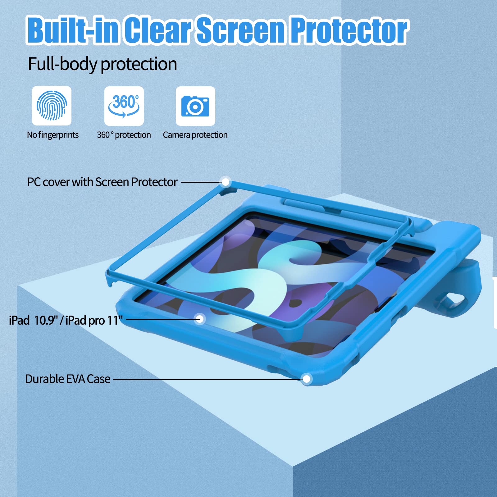 RTOBX Kids Case for iPad Air 5th/4th Generation,iPad Air 10.9 inch 2022/2020 Case with Screen Protector, iPad Pro 11 Protective Case with Handle Stand for Apple iPad Air 4/5 & Pro 11,Blue