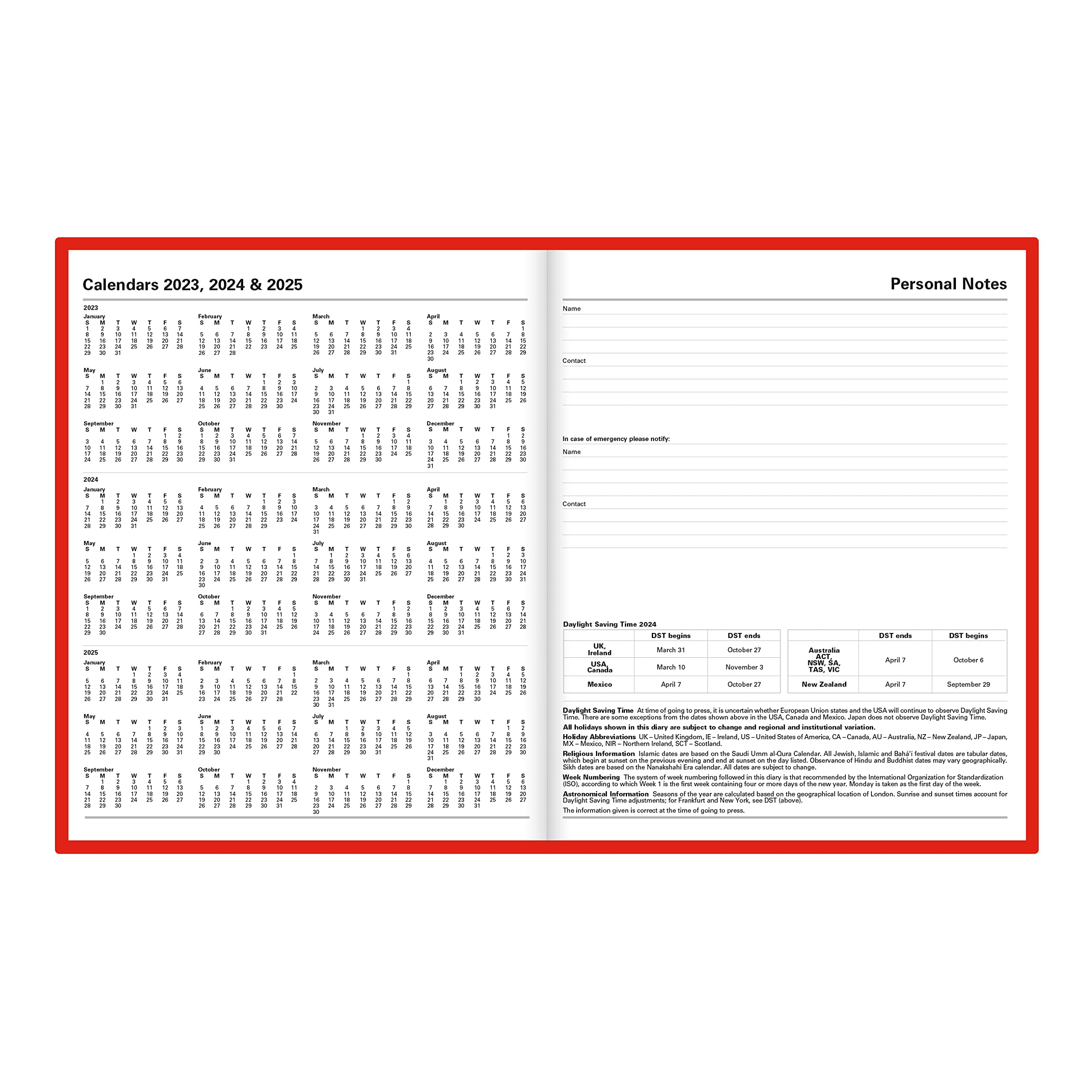Letts of London Standard Daily Planner, 12 Months, January to December, 2024, Day-Per-Page, Quarto Size, 10.25" x 8.25", Burgundy (C10YBY-24)