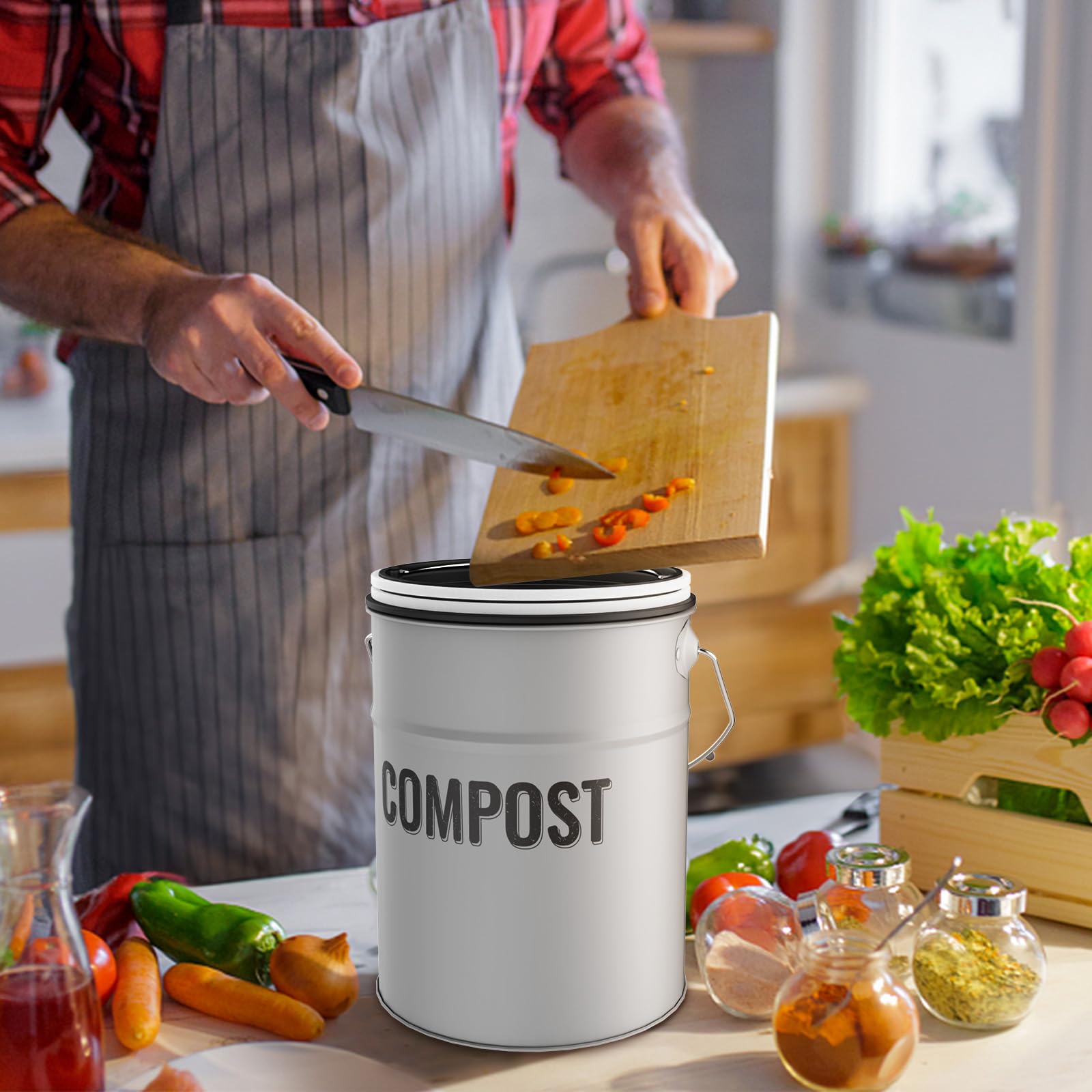 Jomoto1.0 Gallon Countertop Compost Bin for Kitchen - Sealed Lid, Carbon Filter & Inner Liner for Recycling Food Waste Easy Clean Container