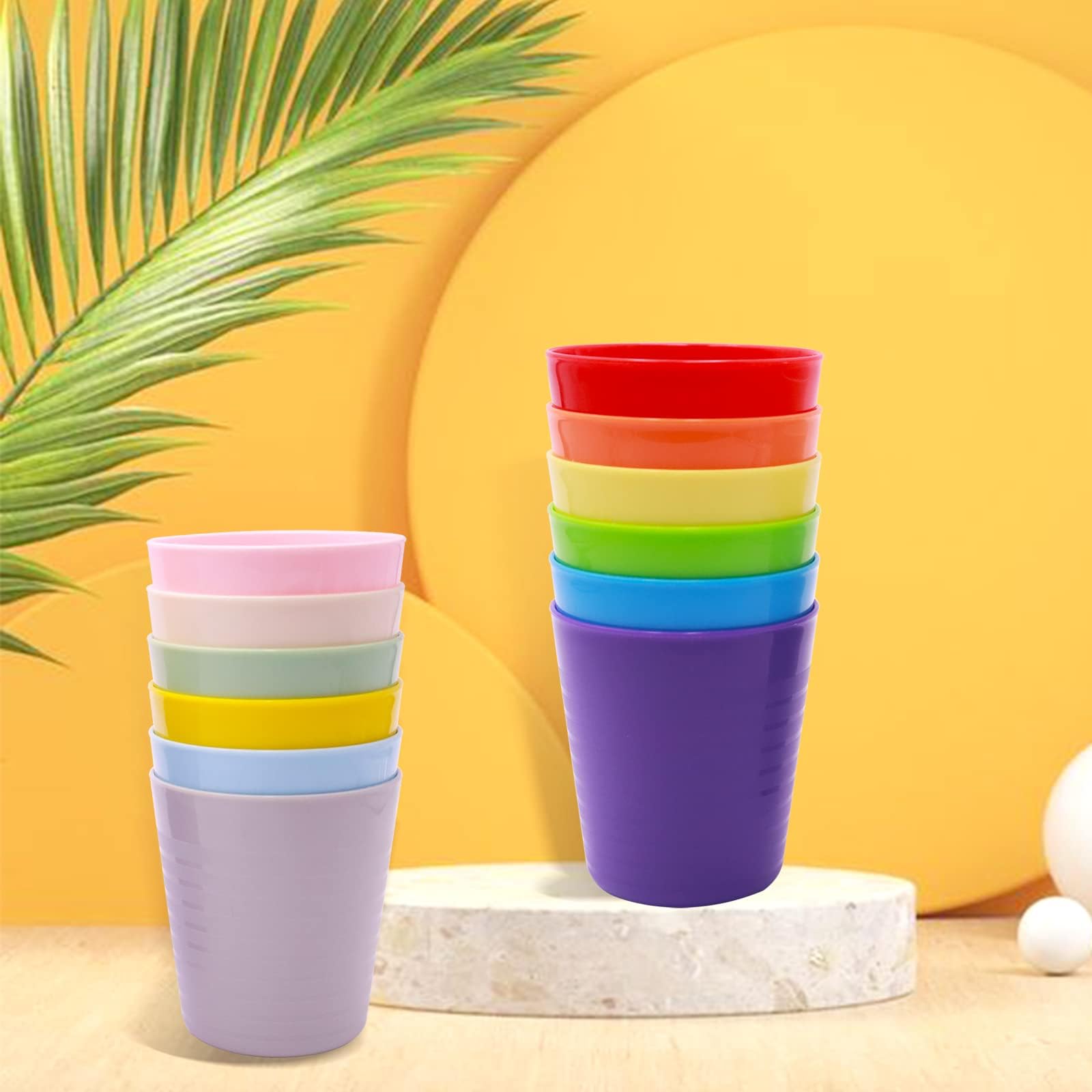 Muulaii Set of 12 Kids Plastic Cups- 8 oz Children Drinking Cups Reusable Unbreakable Plastic Stackable Water Tumblers for Kids & Toddlers Bright Colored- Dishwasher and Microwave Safe