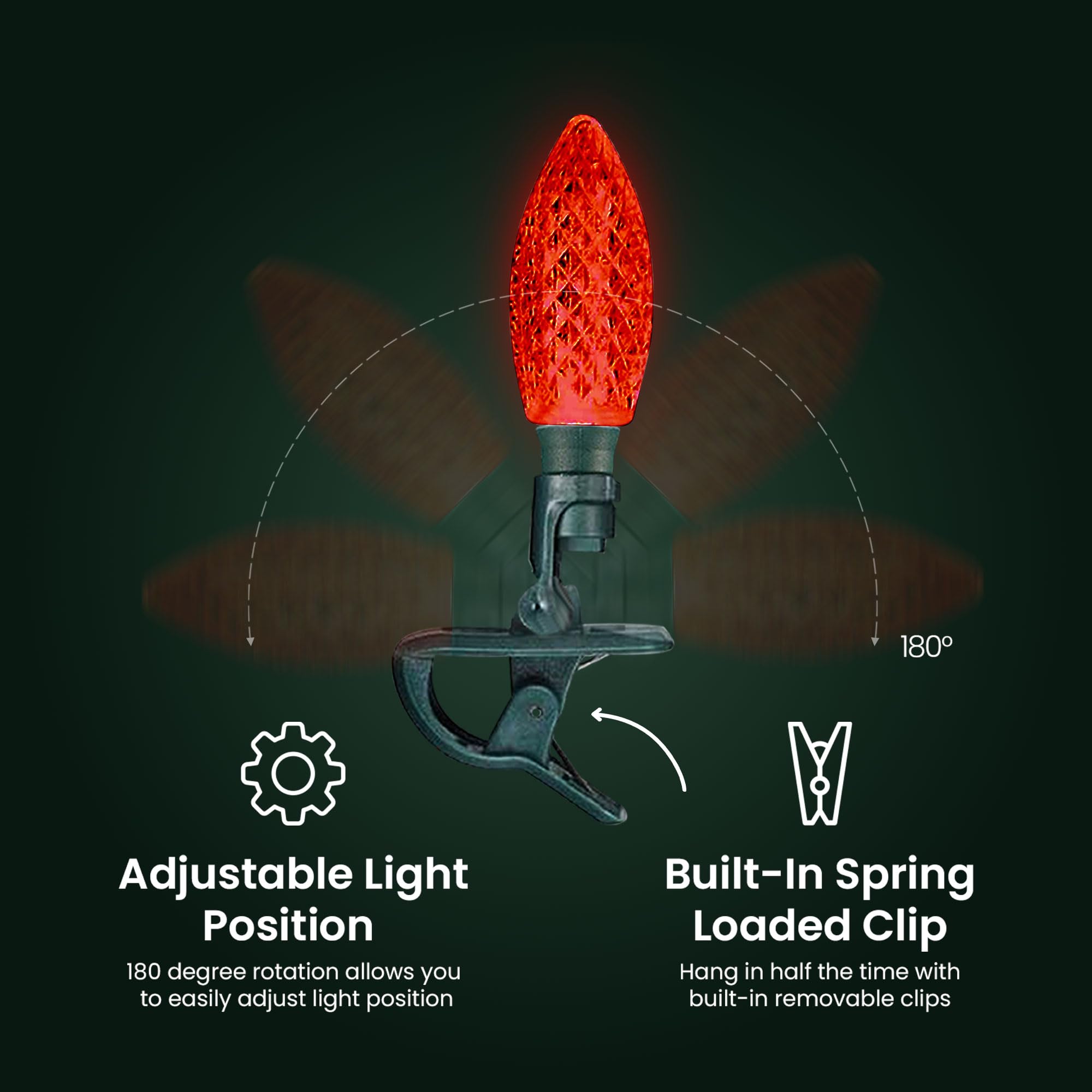 Noma C9 LED Quick Clip Christmas Lights | Built-in Clip-On String Lights | 100 Multi-Color Bulbs | 66.8 Foot Strand