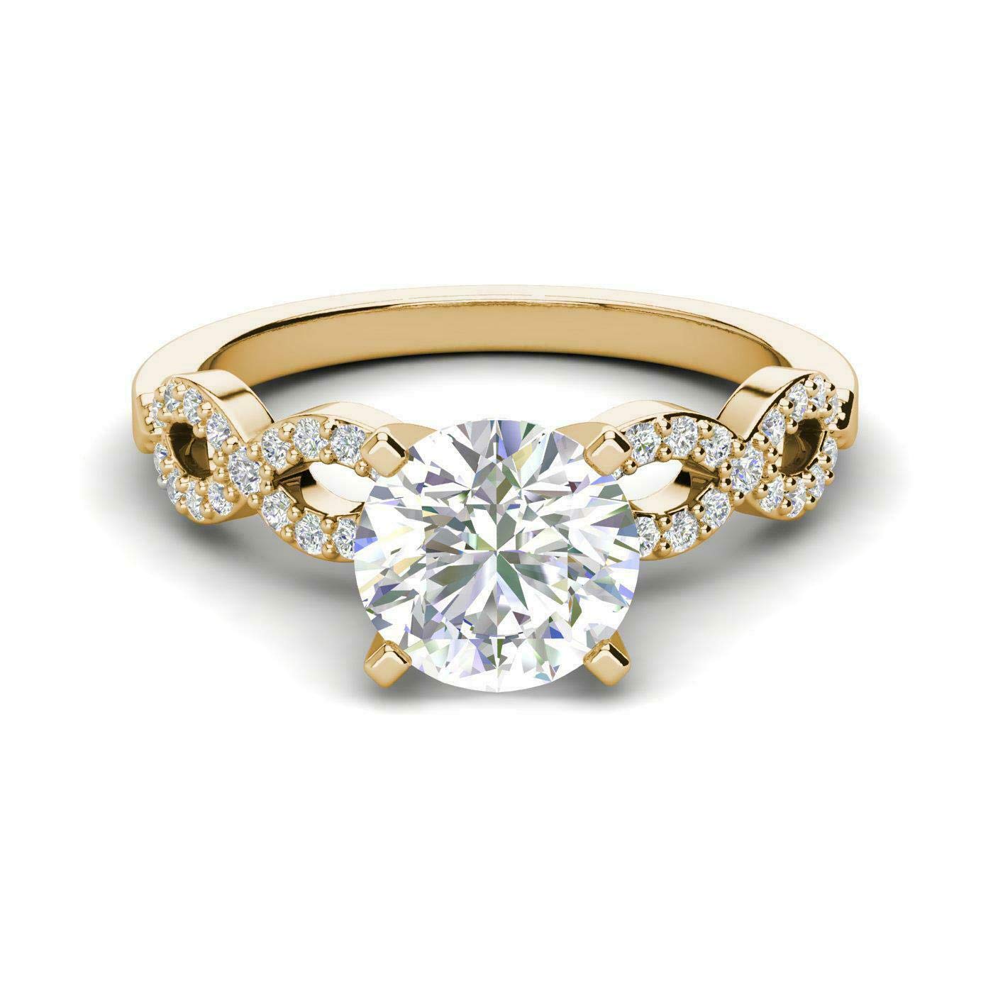 Palaksh Jewelry Created Round Cut White Diamond 925 Sterling Silver 14K Yellow Gold Finish Infinity Pave Diamond Wedding Engagement Ring for Women's