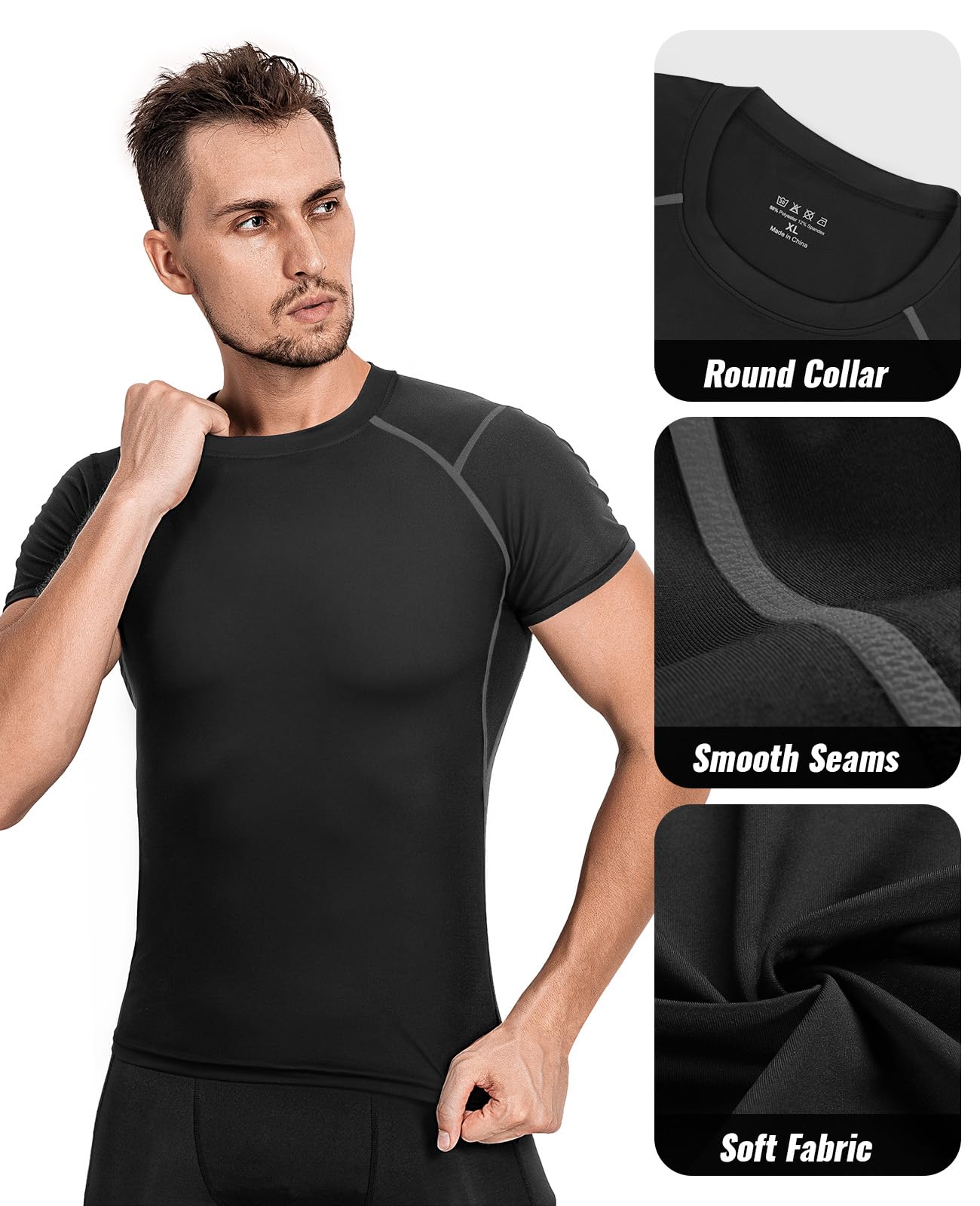 Niksa Men's Long Sleeve Compression Shirts 2 Pack, Athletic Base Layer Top, Cool Dry Workout T-Shirt, Running Shirts