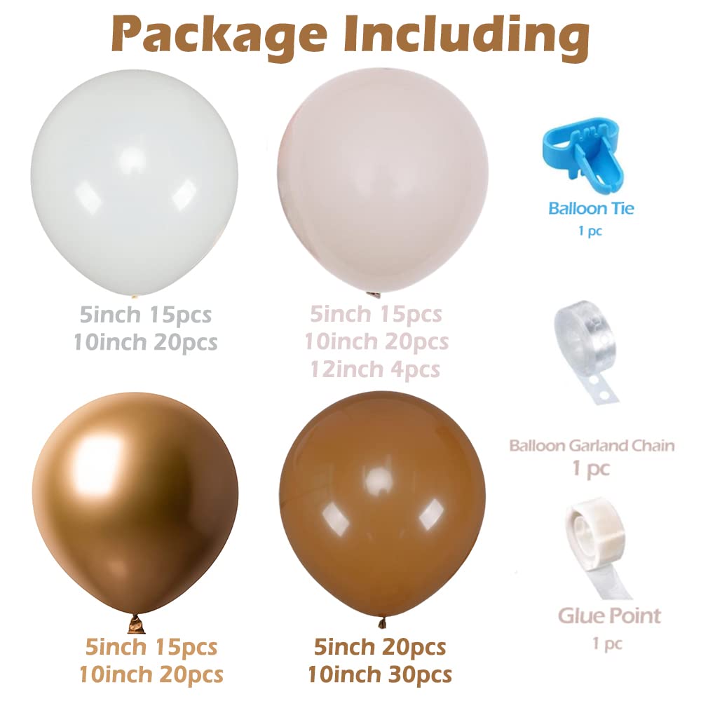 LyzzGlobo Boho Brown Balloon Garland Kit, Sand White Matte Gold Cream Coffee Balloons Arch for Baby Shower Birthday Wedding Party Decoration