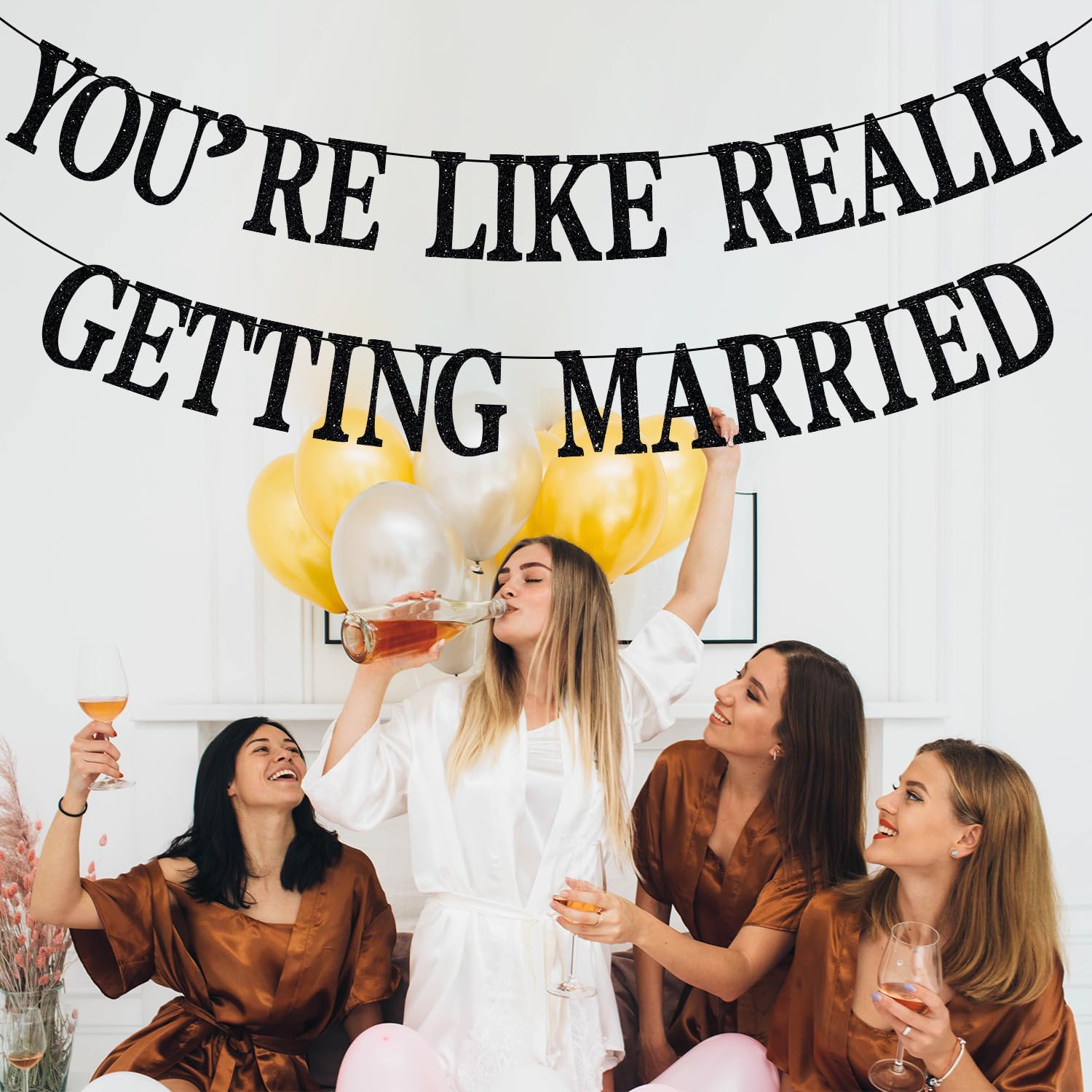 You're Like Really Getting Married Banner, Just Married, Bride/Groom to Be, Engagement, Wedding Party Decoraitons (Black)
