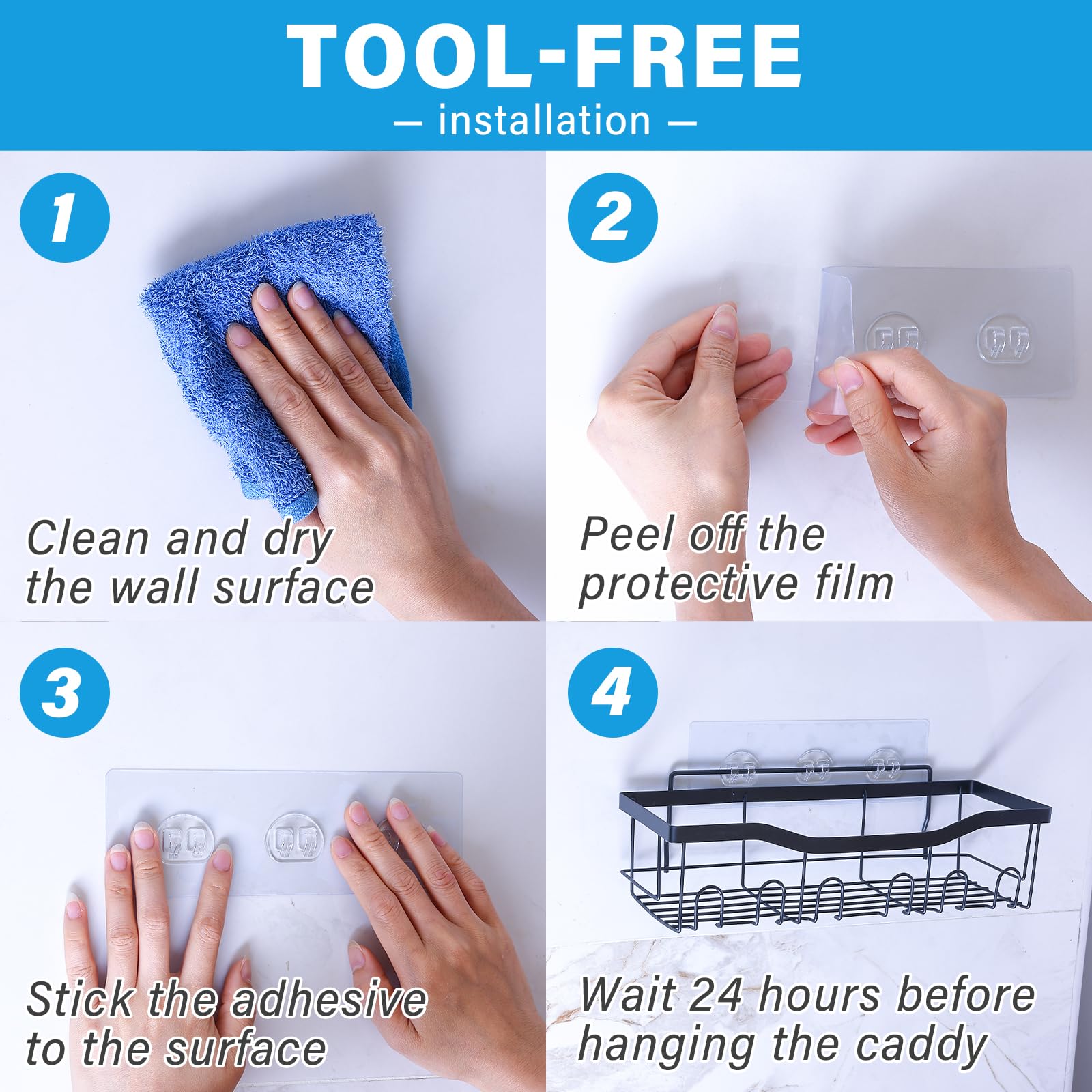 Vertdens 7 Pack Shower Caddy Shelf Organizer Rack,Adhesive Shower Caddy, Adhesive Shower Caddy Organizer Shelves Rack, Shower Shelves, Applicable to for Home Décor and Bathroom Storage