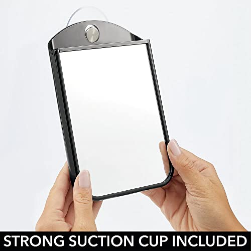 mDesign Bathroom Shower Suction Fog Away Shaving Mirror - Black/Brushed