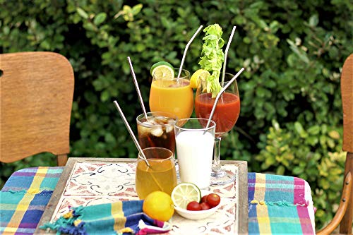 RAINIER Stainless Steel Metal Drinking Straws | Fits Yeti RTIC or Any 20 or 30 oz Tumbler| Extra Long Reusable Ecofriendly | Set of 8 Angled Straws with Silicone Silencers, Comfort Tips, 2 Brushes