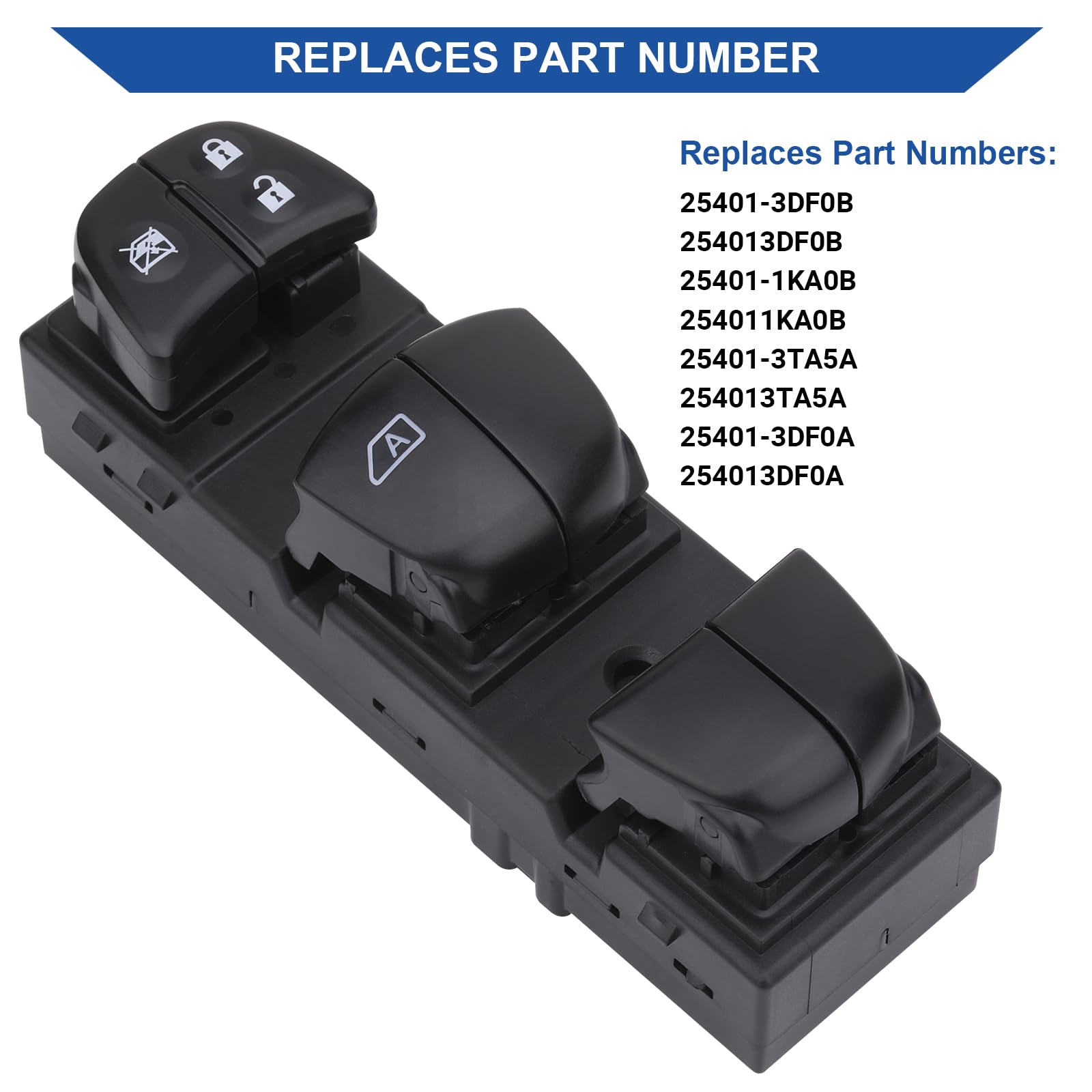 Obaee Power Window Switch Compatible with 2011-2018 Nissan Leaf/Juke/Altima, 2013-2019 Sentra, 2014-2017 Rogue, Replaces 25401-3NF0A 25401-3SH1A