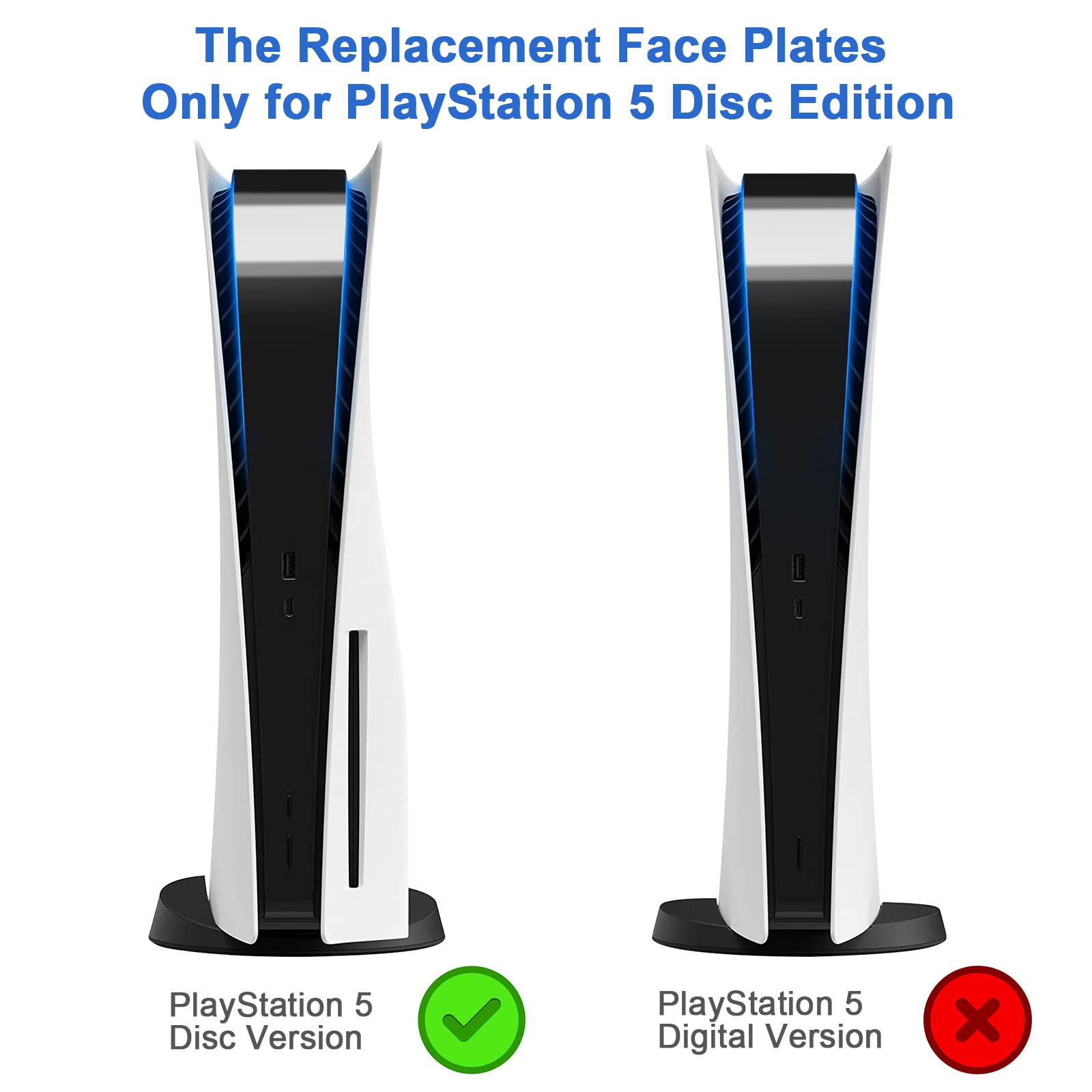 NICEMOVIC PS5 Cover Plates for Playstation 5 Disc Edition, Hard Shockproof PS5 Face Plates Shell Skin Case, PS5 Console Accessories, ABS Anti-Scratch Dustproof Replacement Faceplate (Blue)