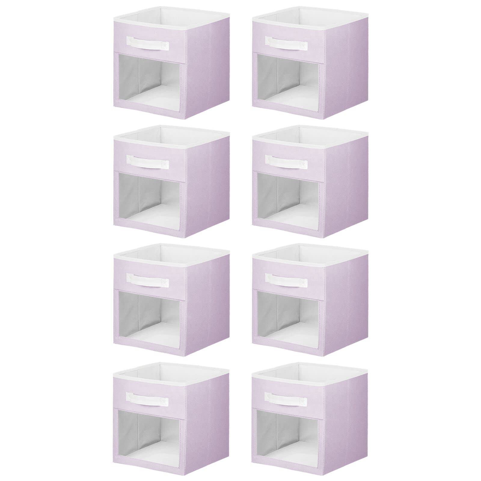 mDesign Fabric Nursery/Playroom Closet Storage Organizer Bin Box with Front Handle/Window for Cube Furniture Shelving Unit, Hold Toys, Clothes, Diapers, Bibs, Jane Collection, 8 Pack, Lt. Purple/White