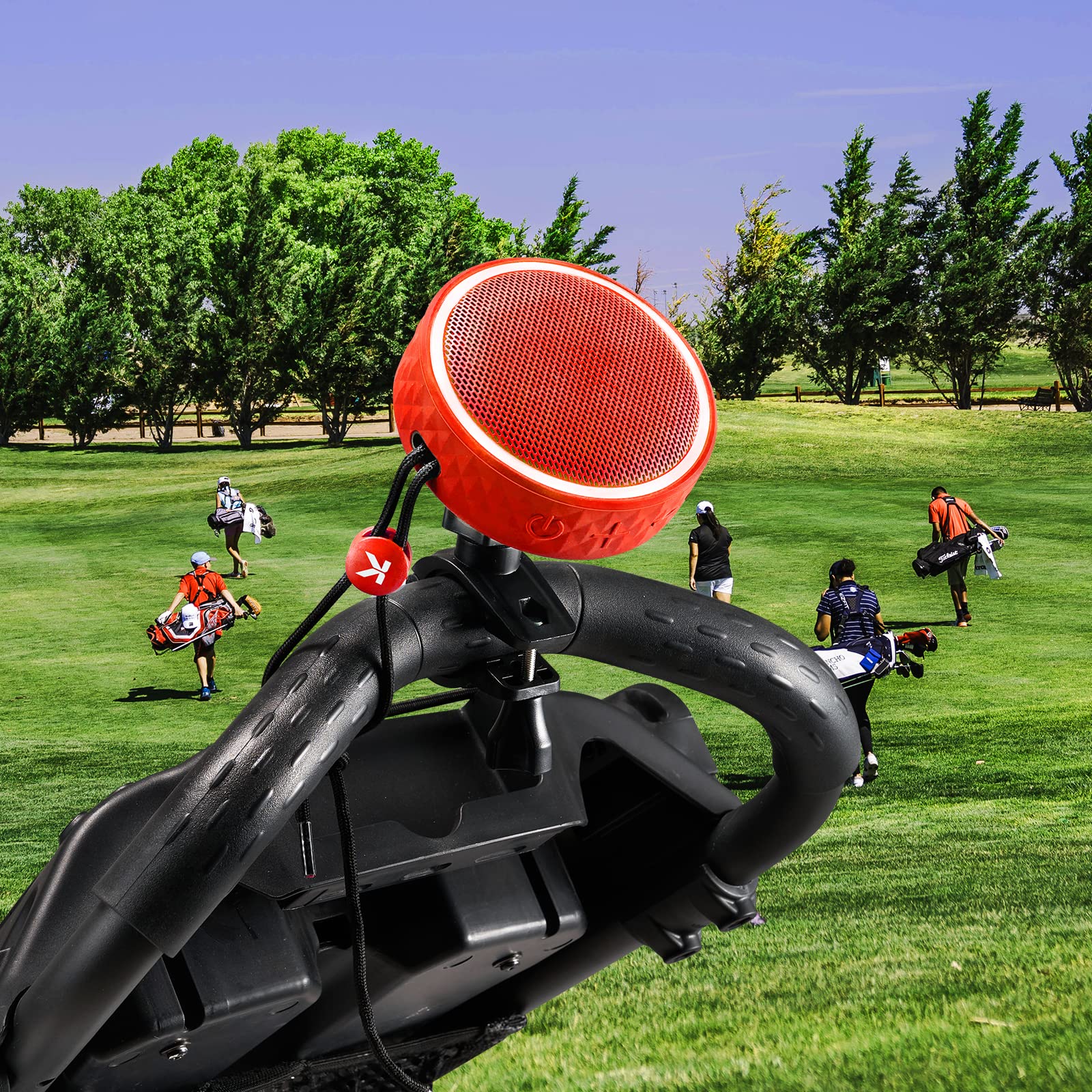 KVV Portable Bluetooth Speaker for Golf Push Cart, Durable & Portable Bluetooth Speaker speaker for golfing, outdoor and travel，IPX6 Waterproof, TWS & TF Card Function(Red)