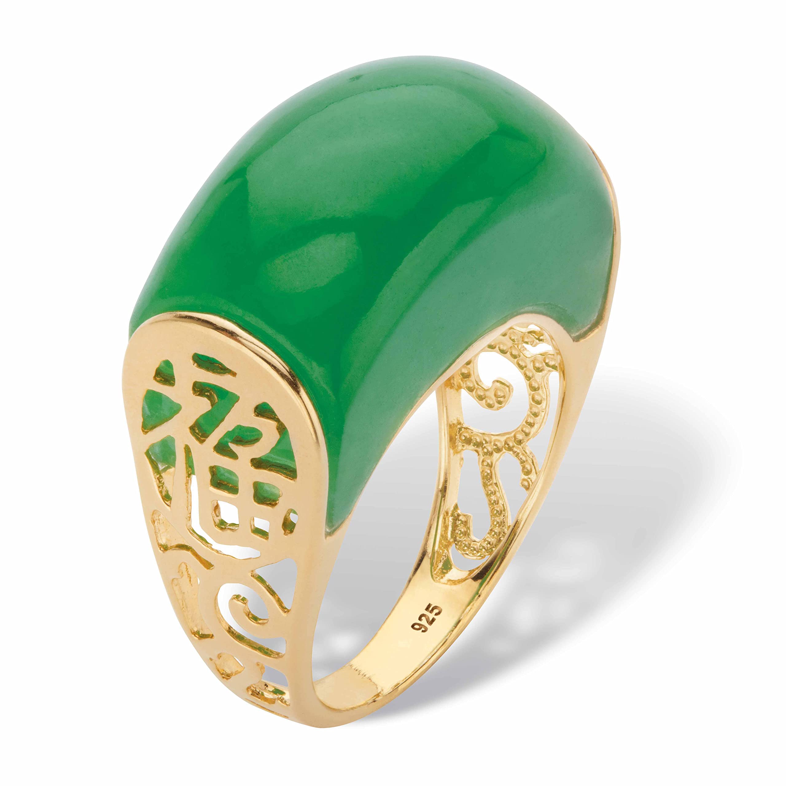 PalmBeach Yellow Gold-plated Sterling Silver Genuine Green Jade Lucky Symbol Band Ring Sizes 6-10 Size 9
